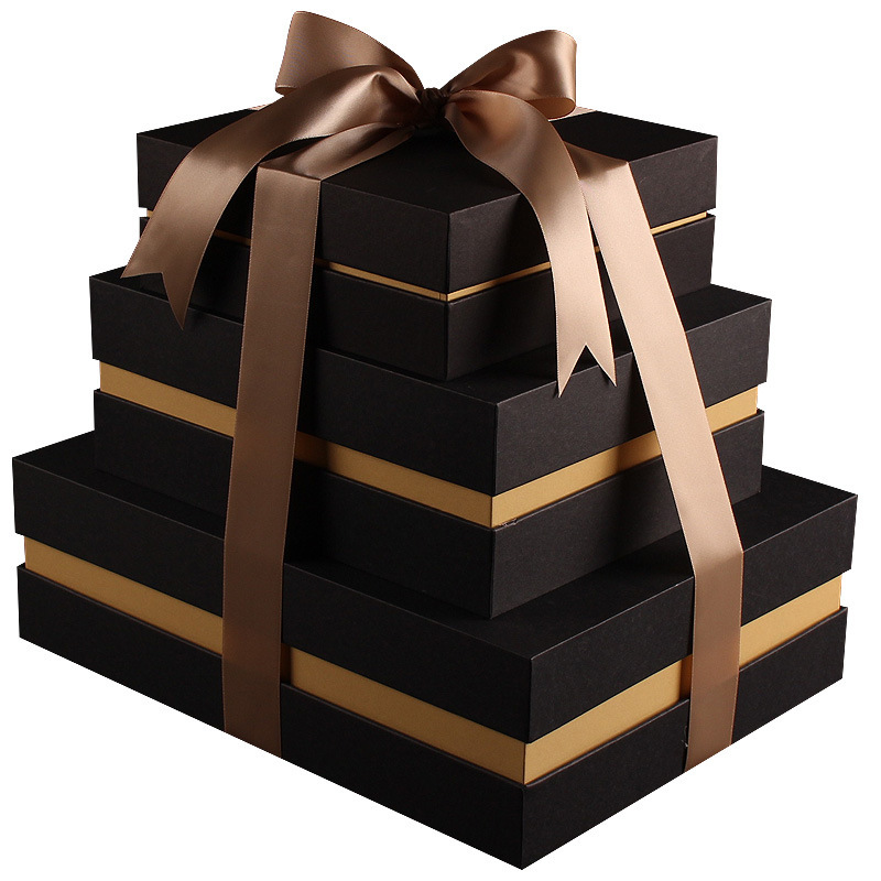 Stackable Rigid Gift Box Elegant Black Gold Instagrammable Rigid Paper ...